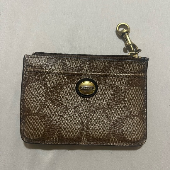 Coach | Bags | Coach Tan Monogram Key Pouch With Gold Clasp | Poshmark